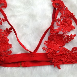 Red Lace Bralette, Valentines Gift, Red Lingerie, Sheer Lingerie ...