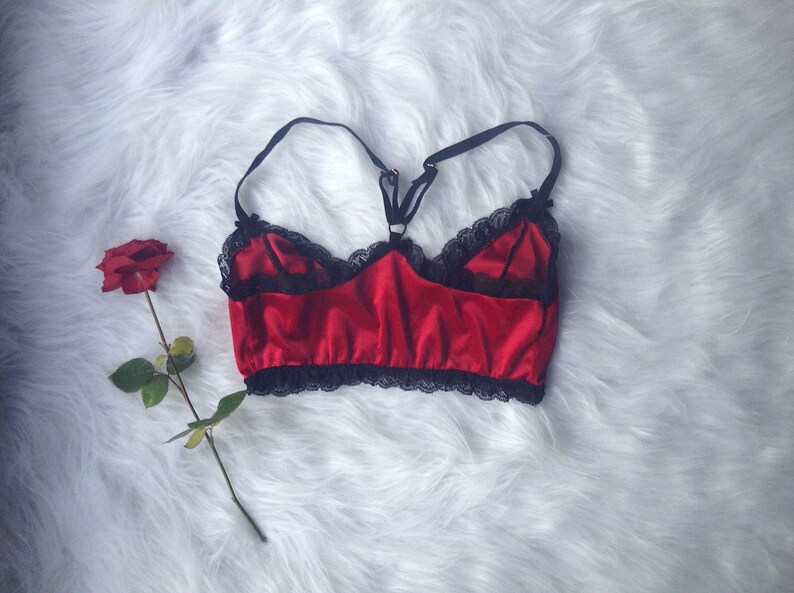 Red Velvet Bralette Velvet Soft Cup Red Bralette Lace - Etsy