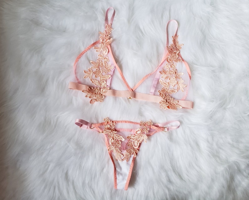 Pink Lace Floral Bralette Pink Lingerie Set Bralette Set Sexy