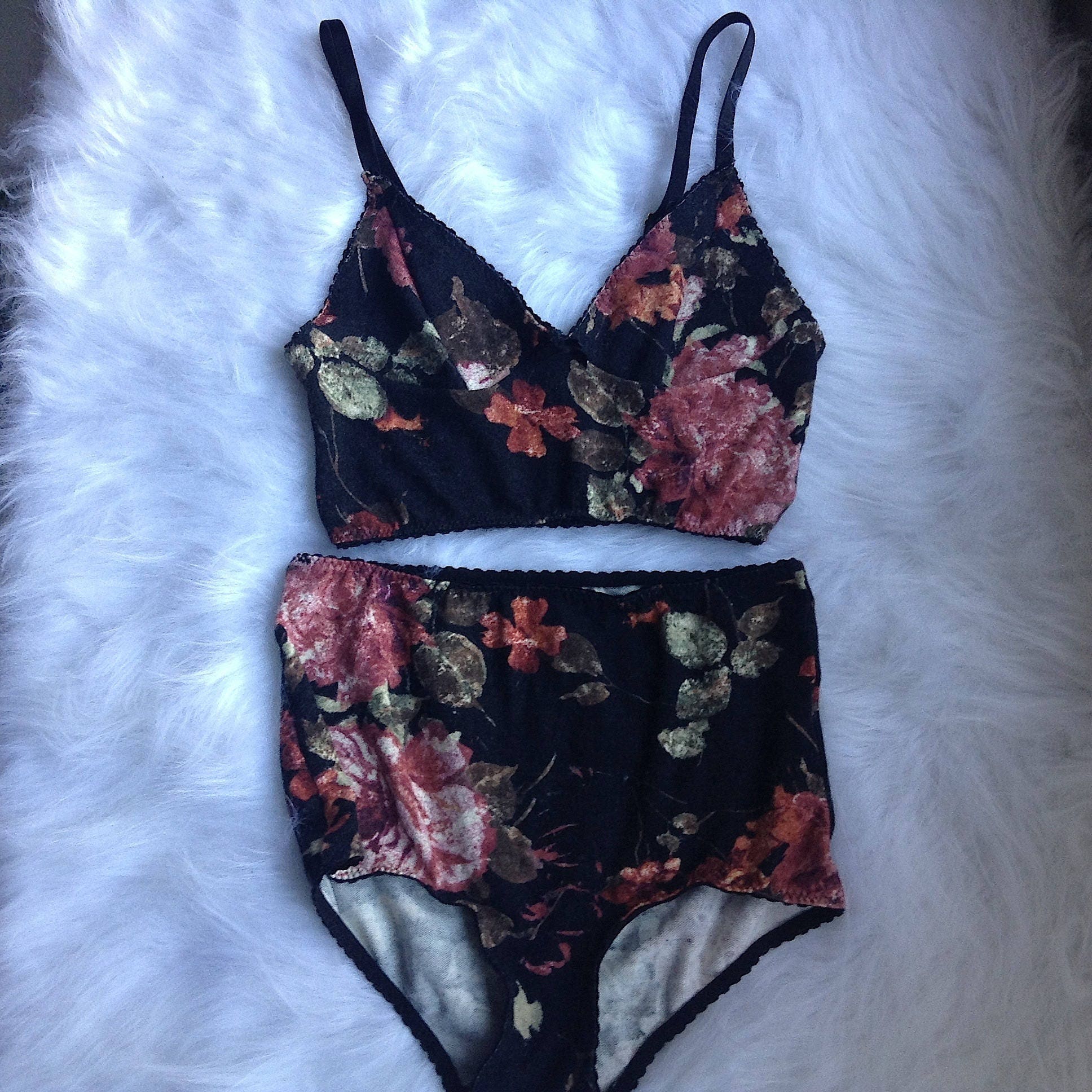 Floral Lingerie Set, Knitted Lingerie Set, Winter Lingerie, High ...