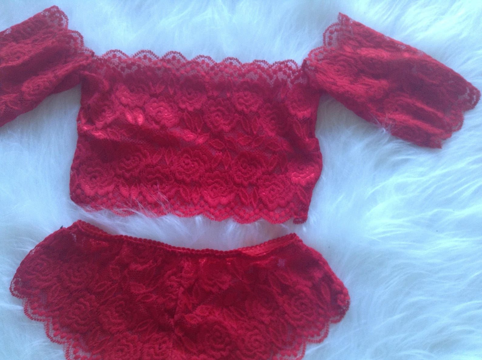 Gigi Red Lace Bandeau Crop Top Bralette Lingerie Set, Red Lingerie Set ...