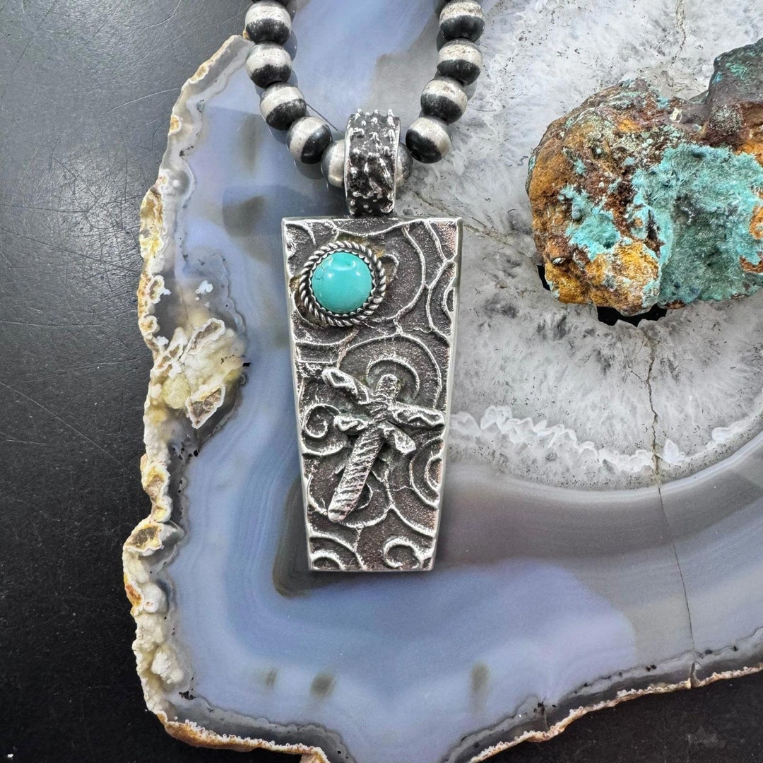 Cheyenne Custer Sterling Silver & Turquoise Dragonfly Tufa Cast Unisex ...