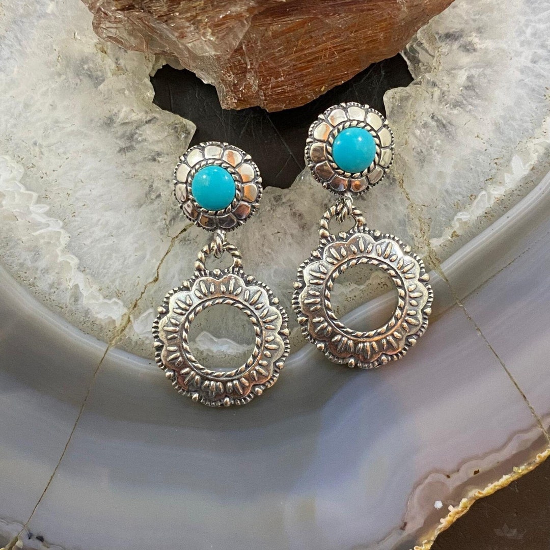 Carolyn Pollack Sterling Silver Round Turquoise Double Flower Dangle ...