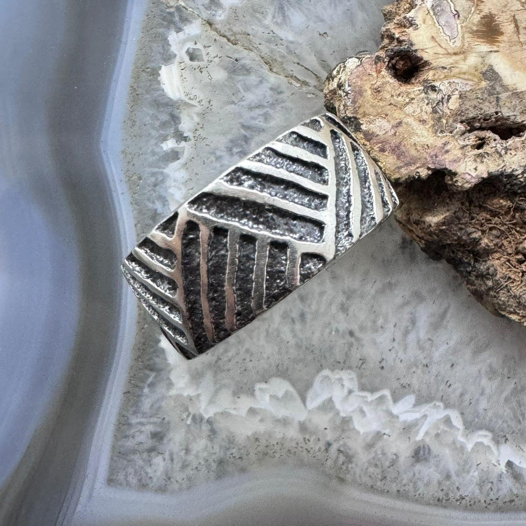 Steve Larance Sterling Silver Tufa Cast Decorated Band Ring Size 10 for ...