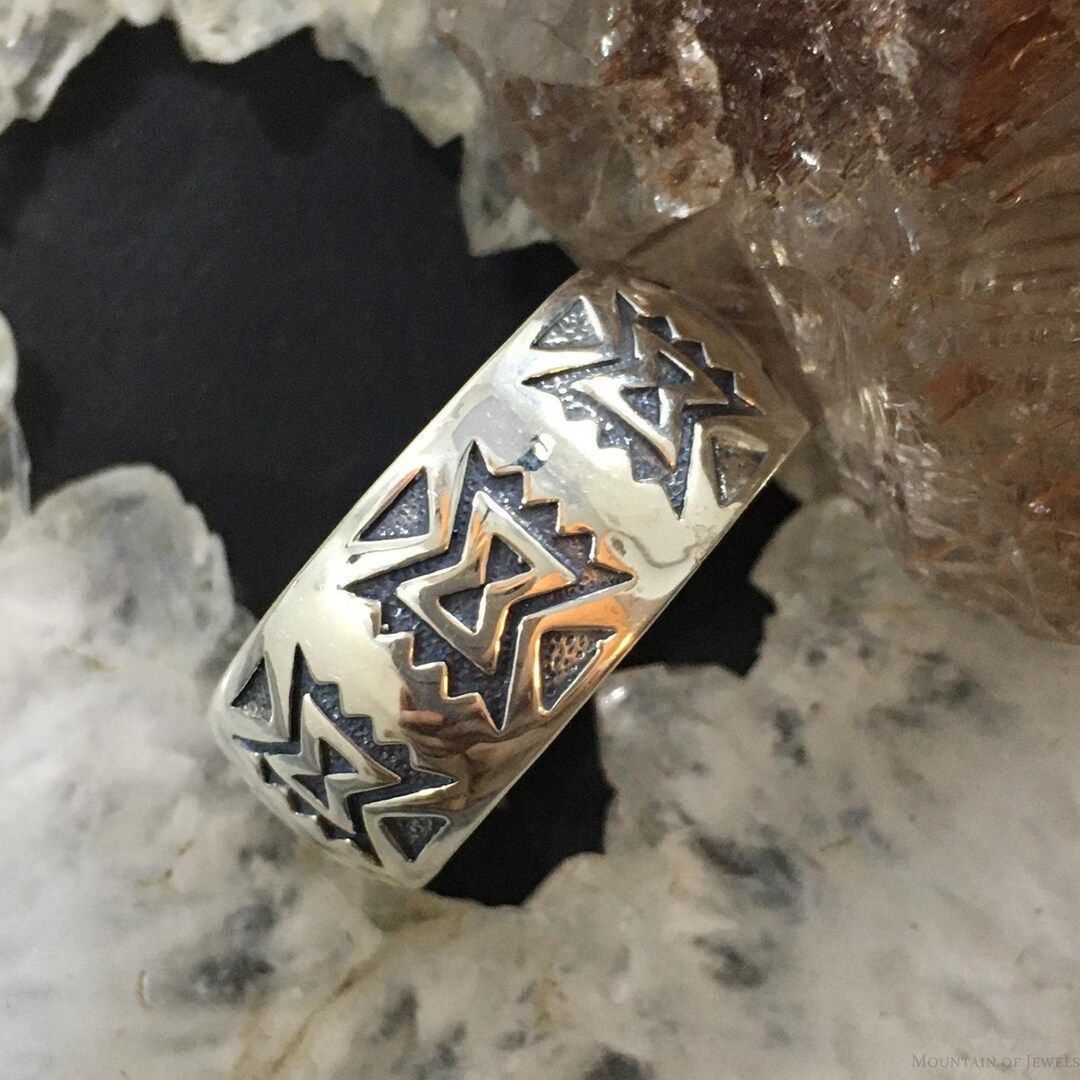 Carolyn Pollack Sterling Silver Southwestern Motif Stamped Unisex Band ...