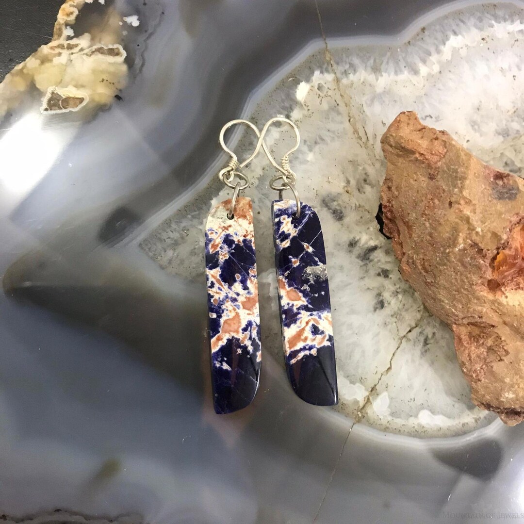 Sterling Silver Elongated Tilde Shape Blue Sodalite Slab Dangle ...