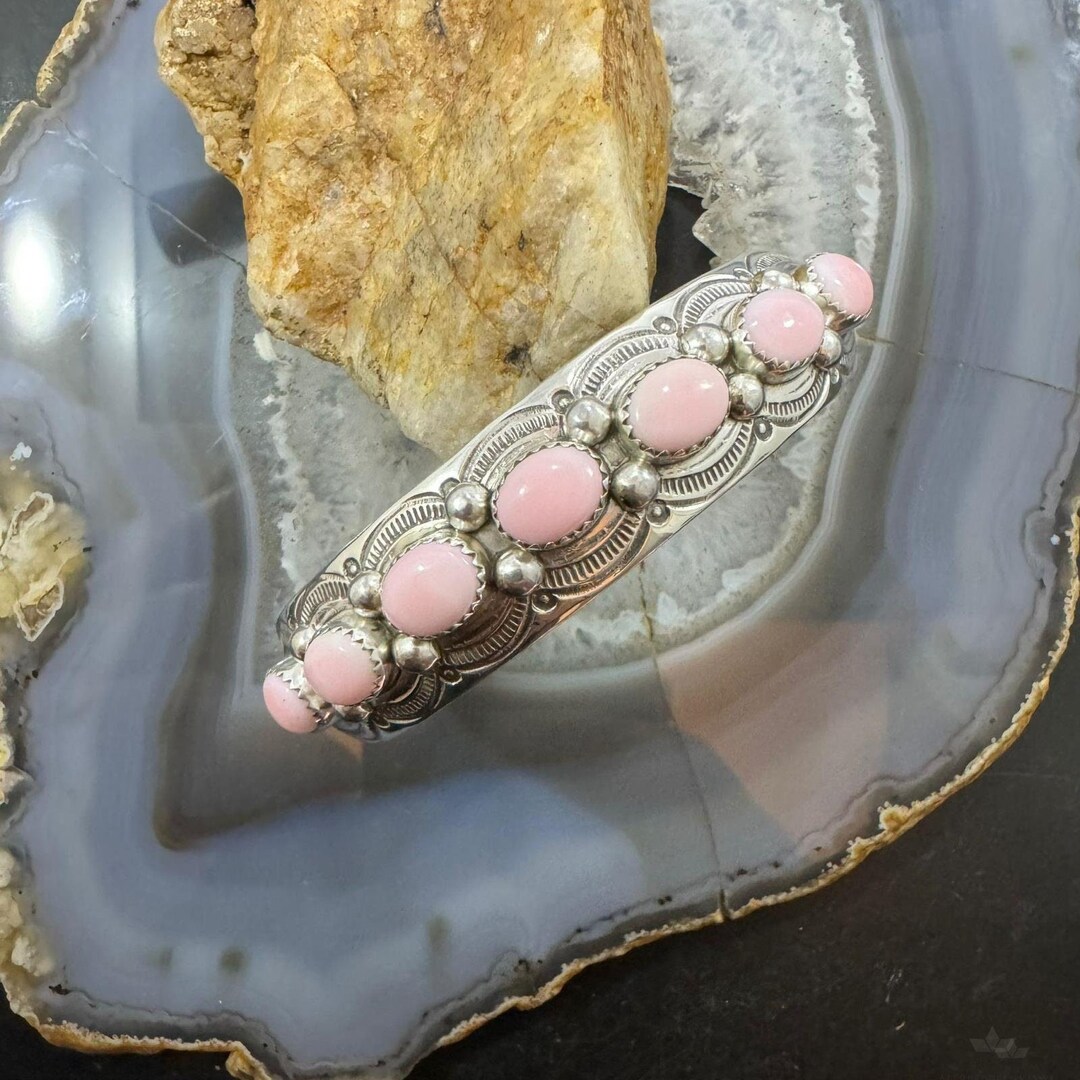 Grace Silver Sterling Pink Conch Shell Row Bracelet for Women, Native ...