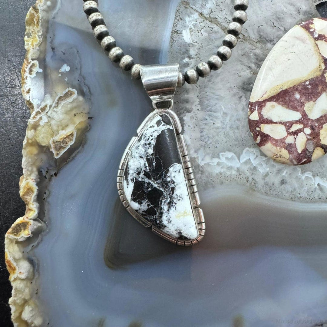 Samson Edsitty Sterling Half Moon White Buffalo Unisex Pendant, Native ...