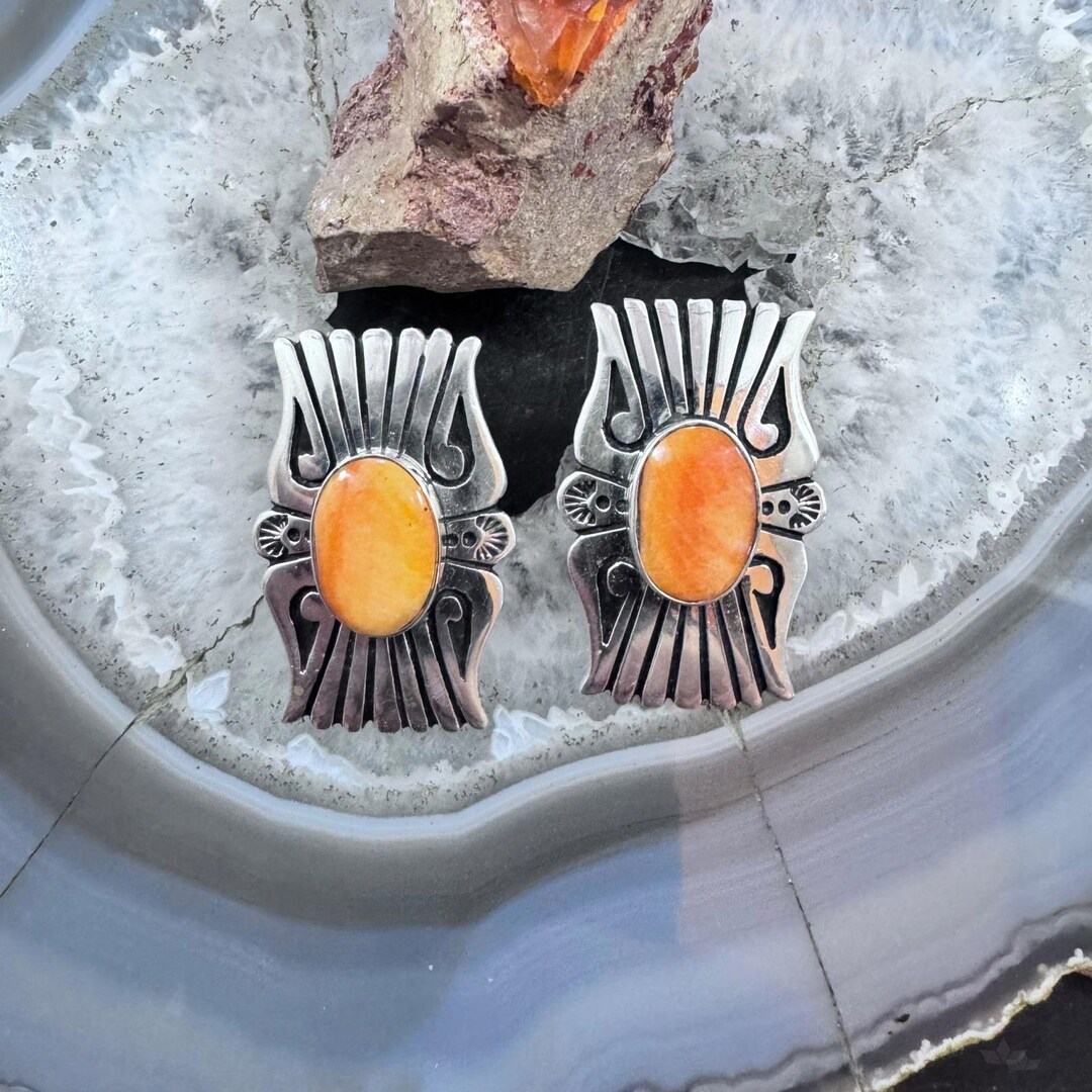 Abraham Begay Sterling Spiny Oyster Overlay Post Earrings, Native ...