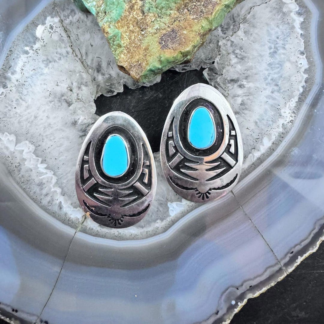 Abraham Begay Sterling Silver Turquoise Overlay Post Earrings for Women ...