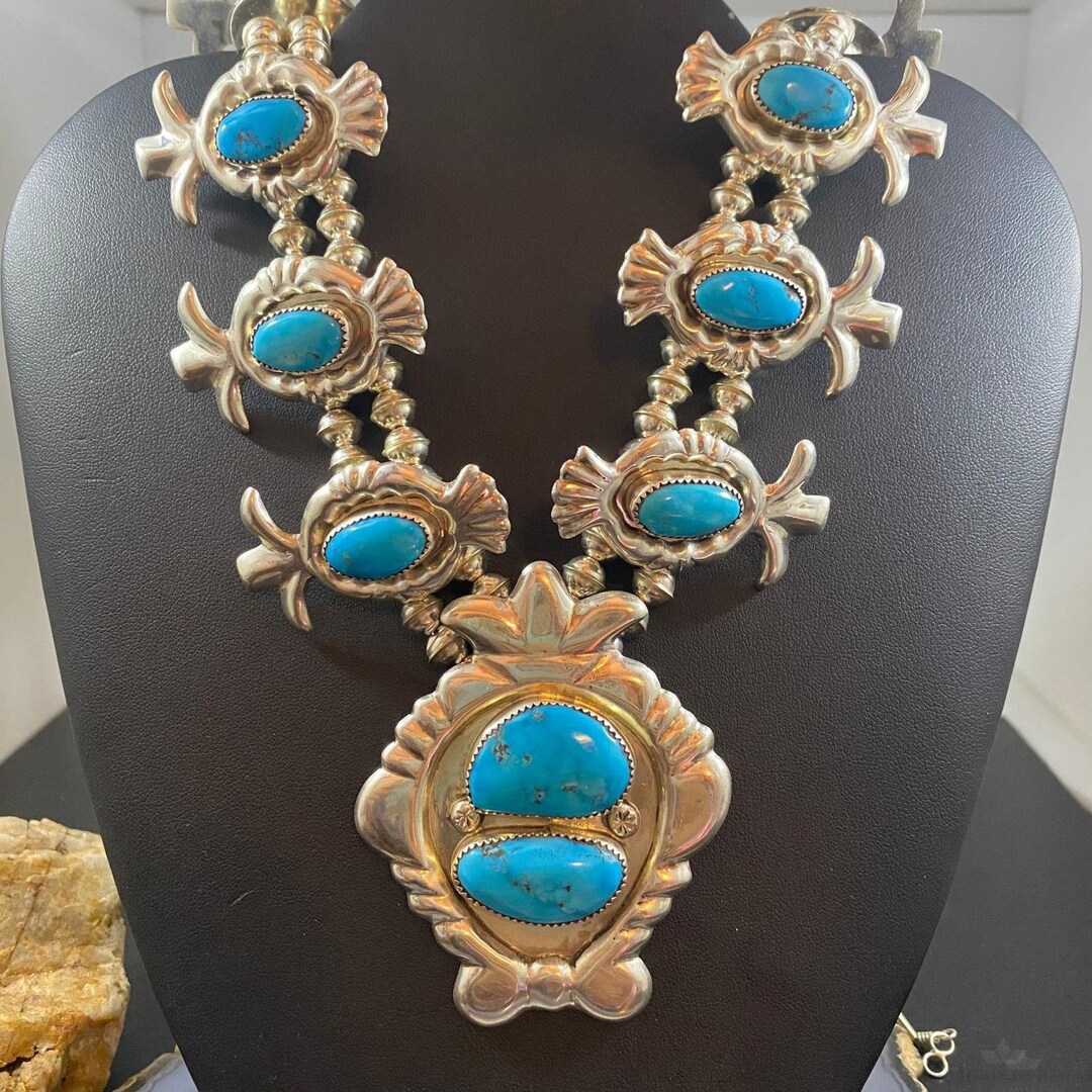 George and Lupeta Leekity Vintage Sterling Silver Turquoise Squash ...