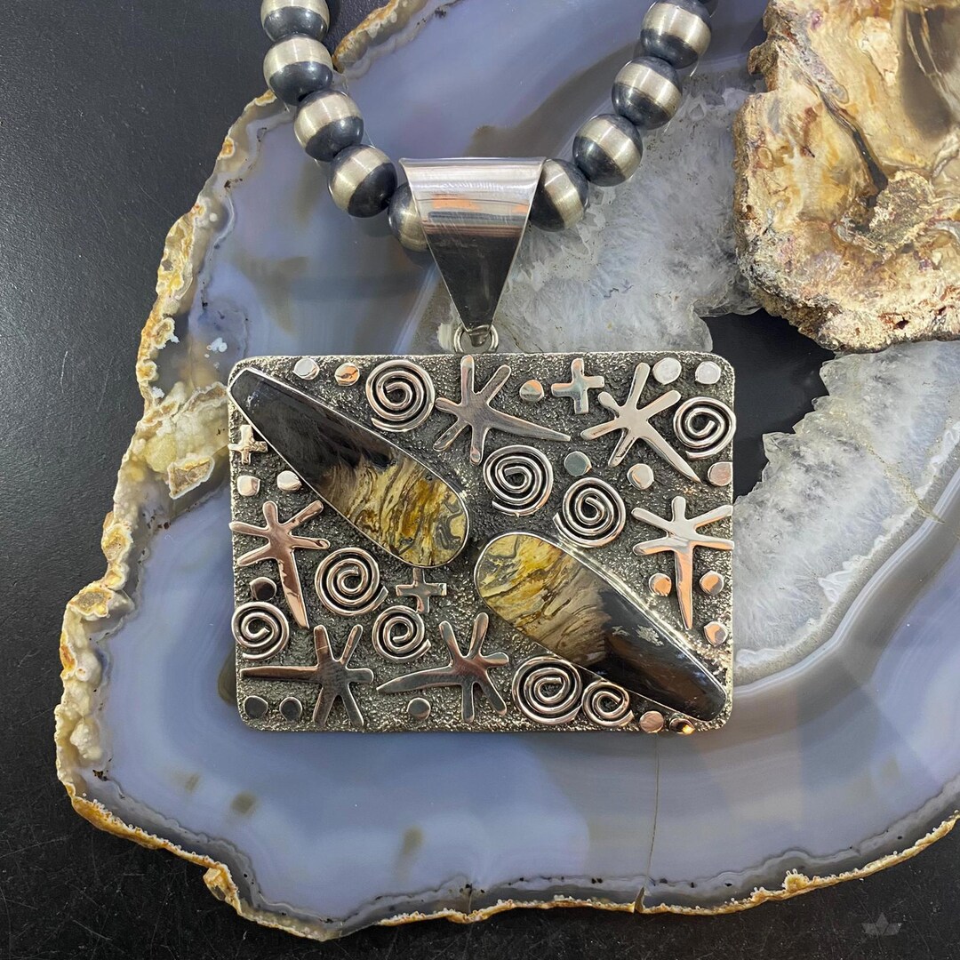 Alex Sanchez Sterling Teardrop Plum Root Jasper Rectangle Petroglyph ...