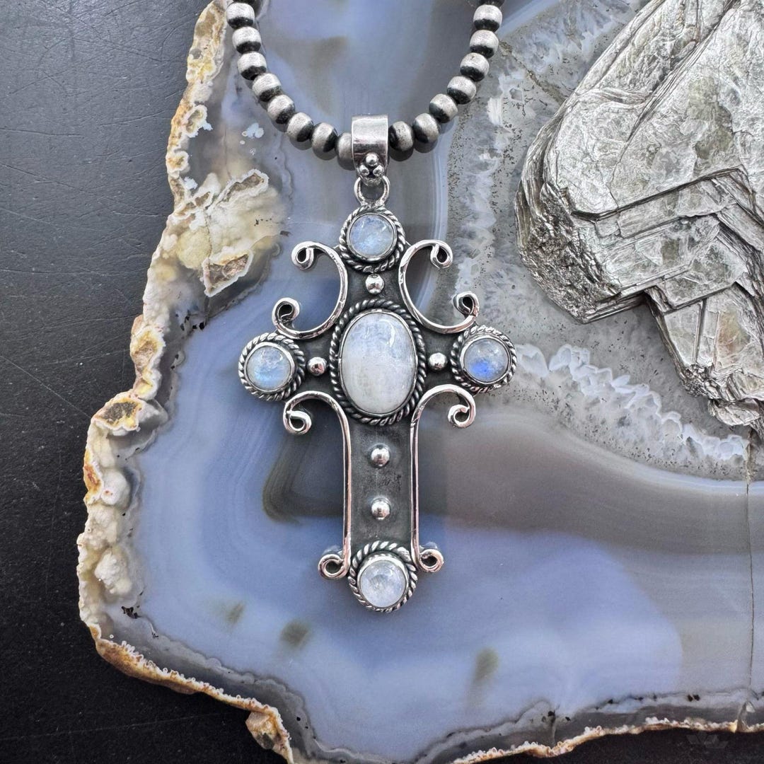 Sterling Silver Southwestern Style Moonstone Cross Pendant for Women - Etsy