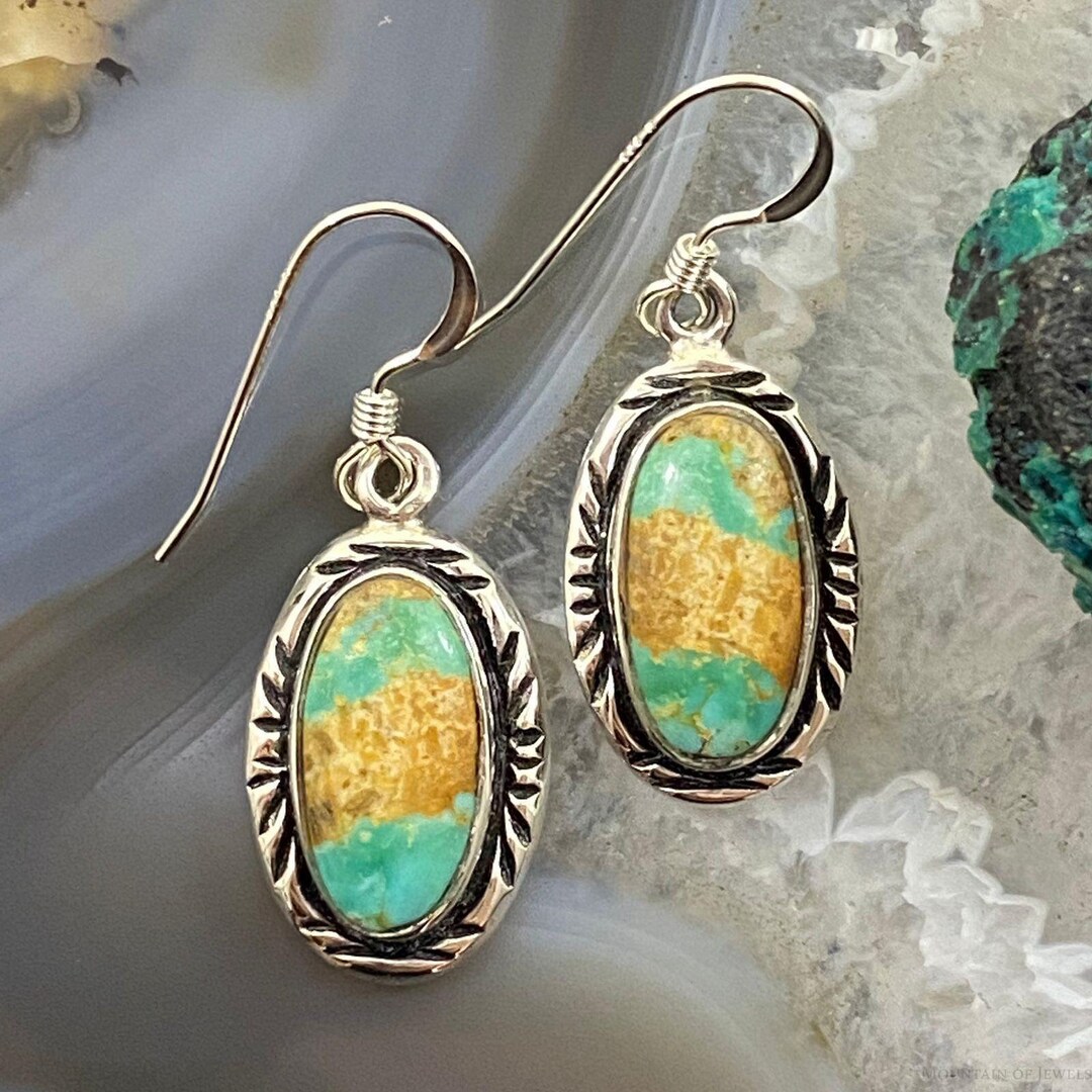 Sterling Silver Oval Ribbon Boulder Turquoise Dangle Earrings for Women ...