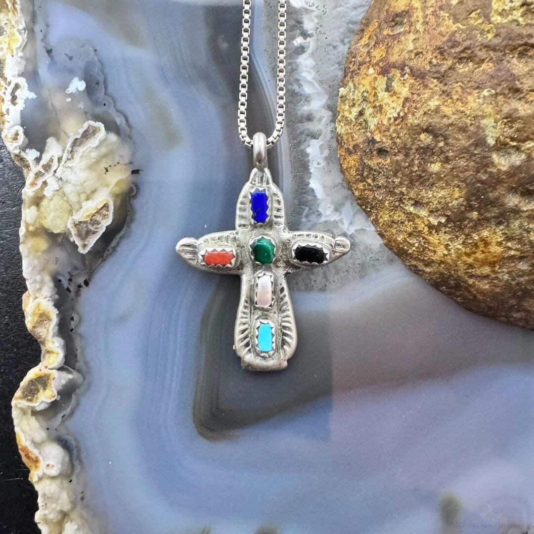Vintage Cecilia Iule Silver Multistone Cross Pendant for Women, Native ...