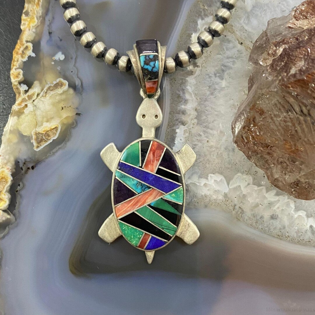 Earl Plummer Vintage Sterling Silver Multi Gemstone Inlay Turtle Unisex ...
