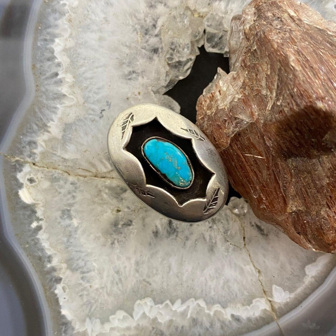 Vintage Silver Shadow Box Turquoise Ring Size 6.25 for Women, Native ...