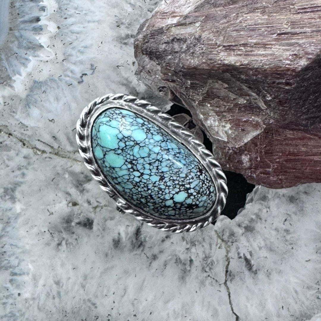 Vintage Silver Oval Spider Turquoise Ring Size 7.5 for Women, Native ...