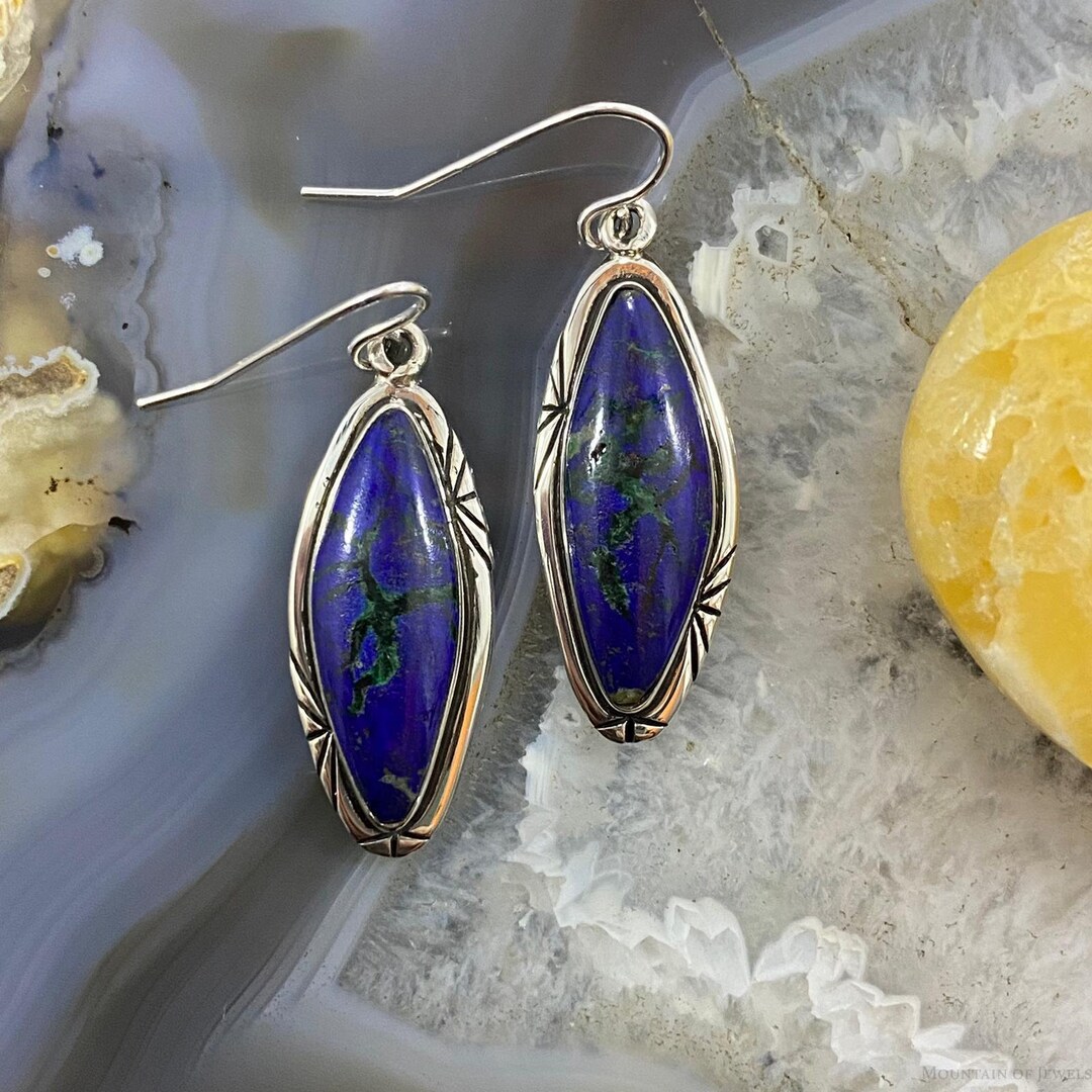Sterling Silver Marquise Azurite Malachite Dangle Earrings for Women ...