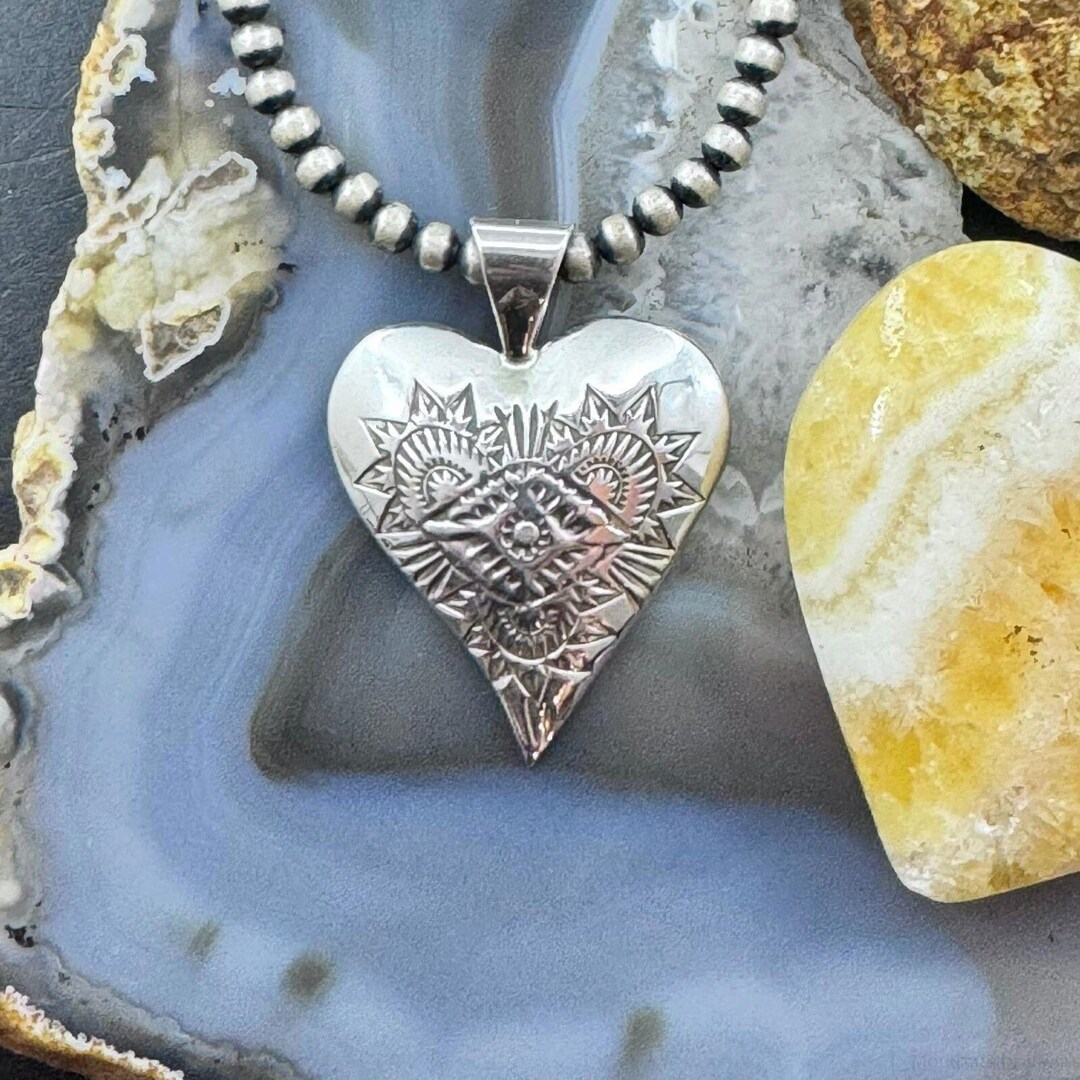 Shirley Skeets Sterling Silver Decorated Stamped Heart Pendant 1 ...