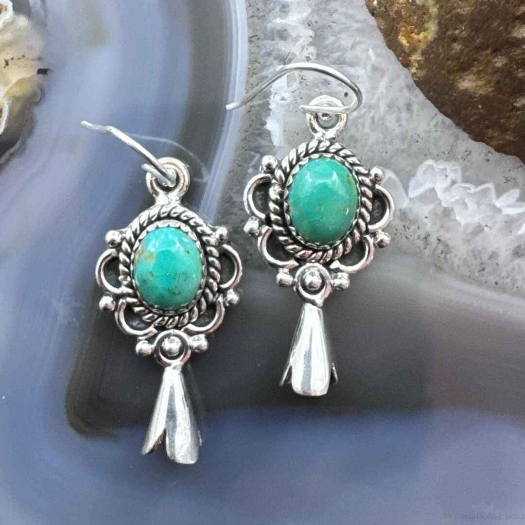 Sterling Silver Southwestern Style Oval Turquoise Squash Blossom Dangle ...