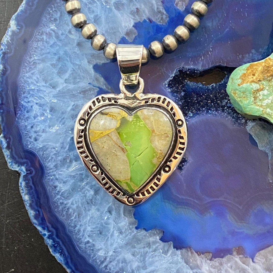 Sterling Silver Boulder Ribbon Turquoise Heart Pendant for Women ...