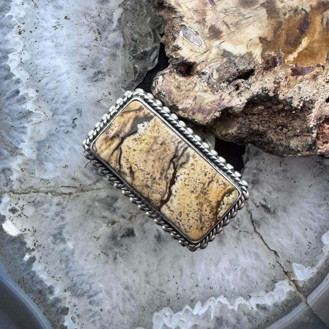 Sterling Silver Southwestern Style Picture Jasper Bar Ring Size 8.75 ...