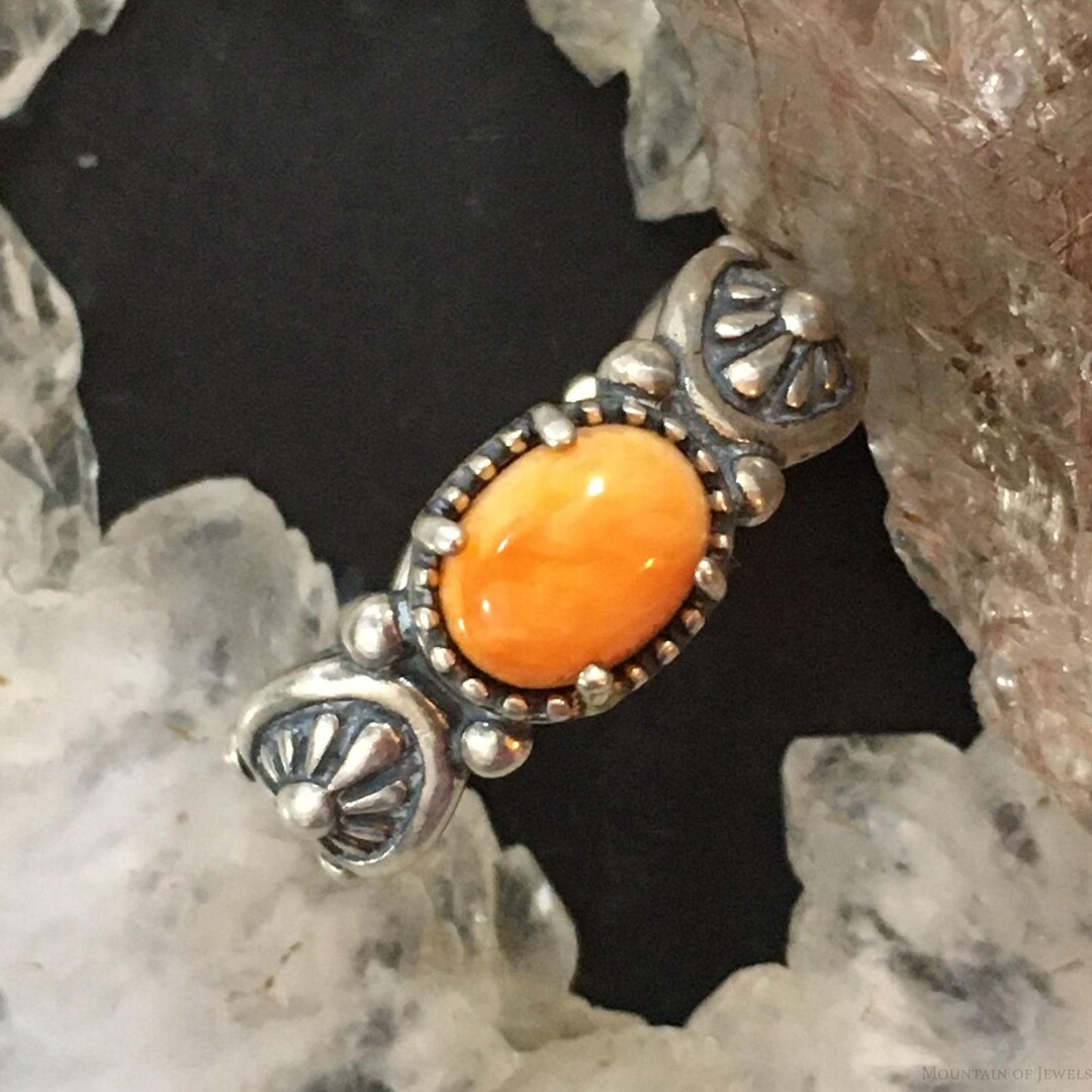 Carolyn Pollack Sterling Oval Orange Spiny Oyster Decorated Ring for ...