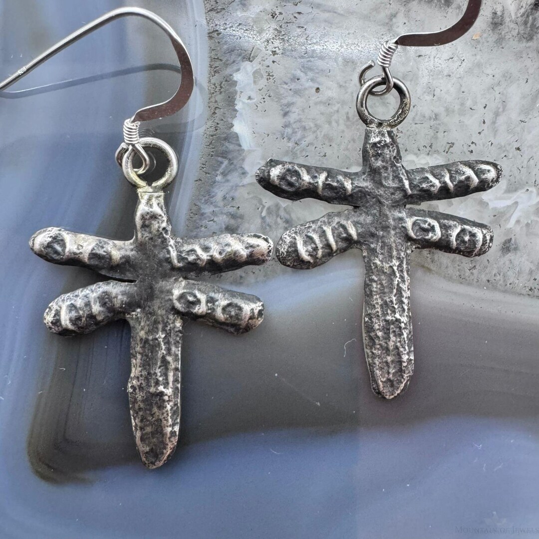 Cheyenne Custer Sterling Silver Tufa Cast Dragonfly Dangle Earrings for ...