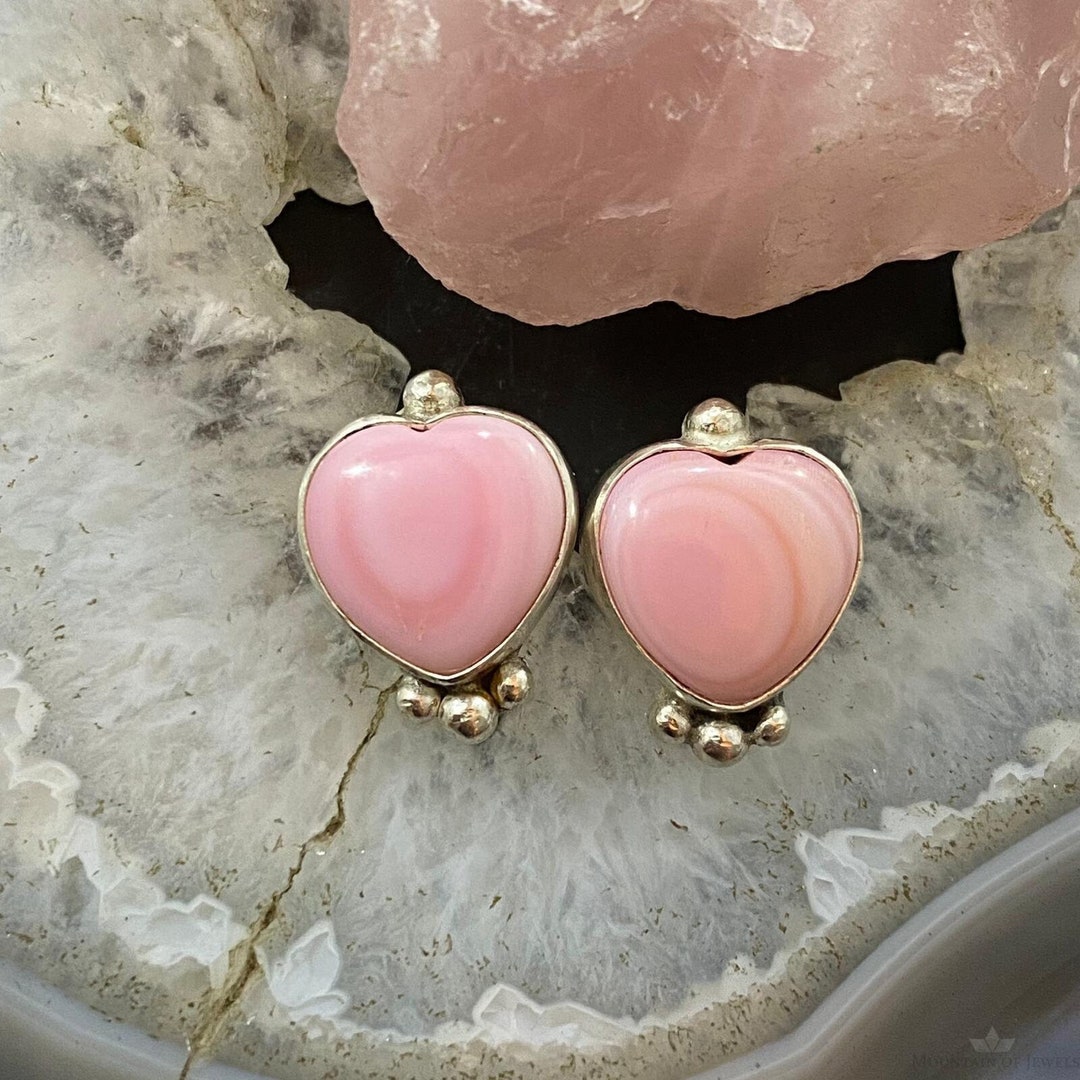 Sterling Silver Pink Conch Shell Heart Stud Earrings for Women, Native ...