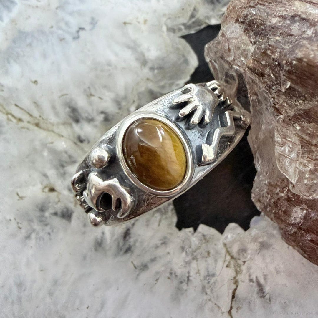 Jody Naranjo Vintage Sterling Silver Tiger's Eye Petroglyph Ring Sz 8 ...