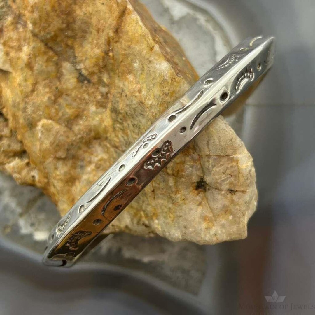 Signed Sterling Silver Stamped Carinated Bracelet for Women, Native ...