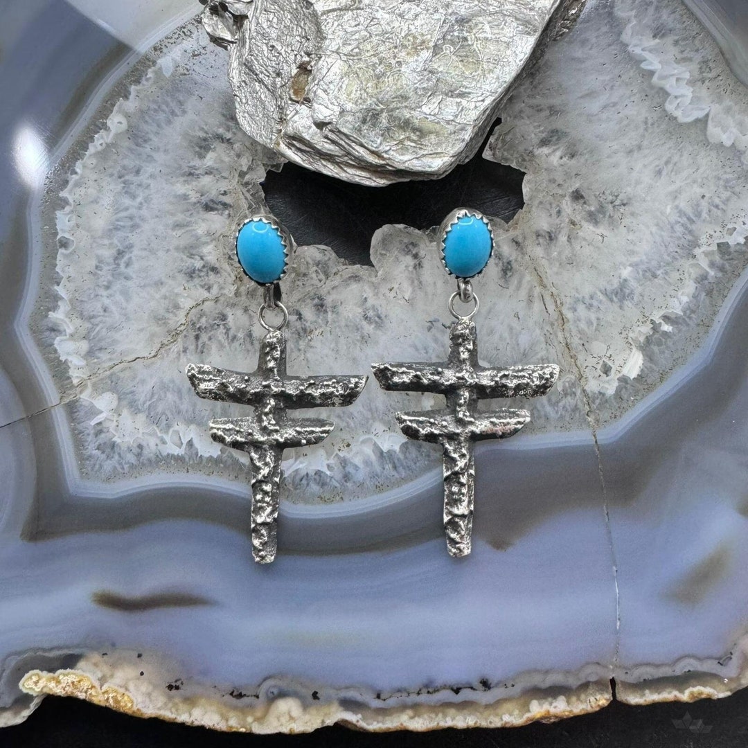 Cheyenne Custer Sterling Sleeping Beauty Turquoise Tufa Cast Dangle ...