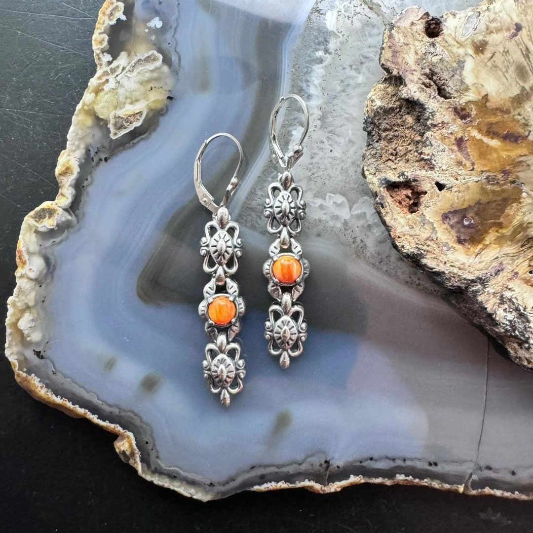 Carolyn Pollack Sterling Silver Orange Spiny Oyster Dangle Earrings for ...
