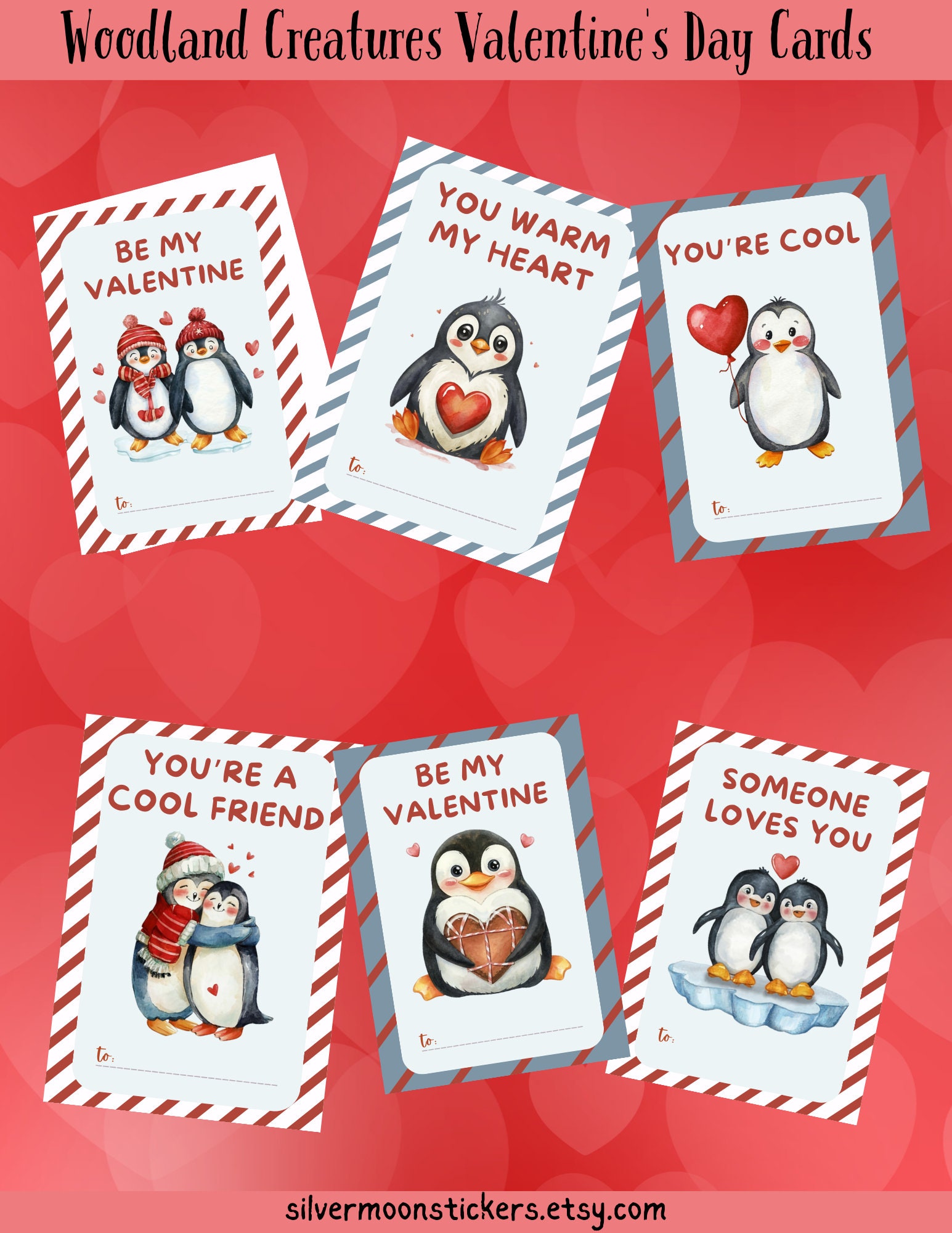 Foldable Printable Kid's Valentine's Day Cards- Adorable Penguins - Etsy