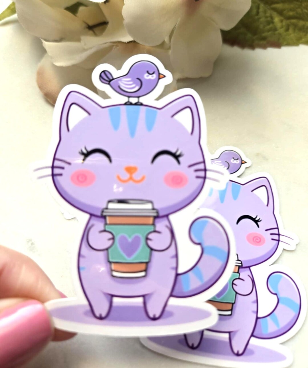 Coffee Cat Vinyl Decal Sticker, Waterproof Outdoor Use for Computer ...