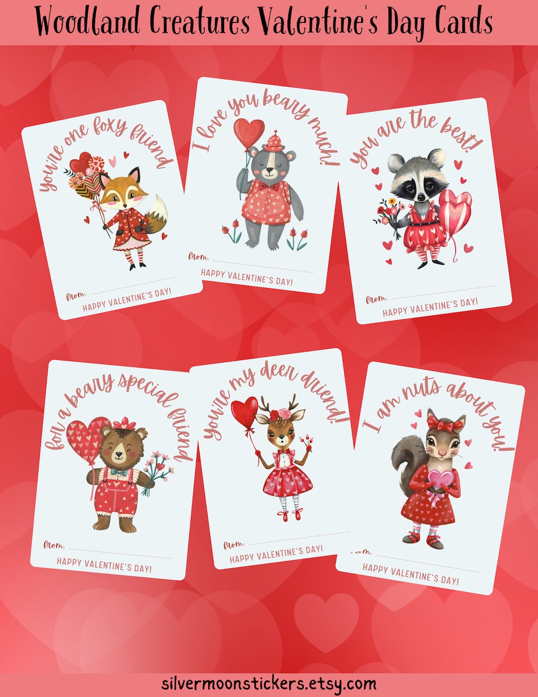 Printable Kid's Valentine's Day Cards- Woodland Creatures - Etsy
