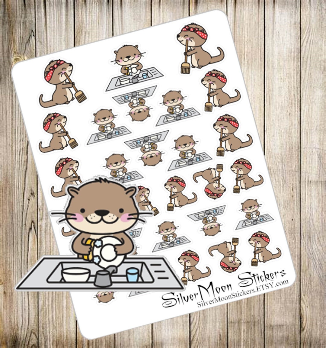 Otter Planner Organizer Stickers - Otter Cleaning Time - Etsy