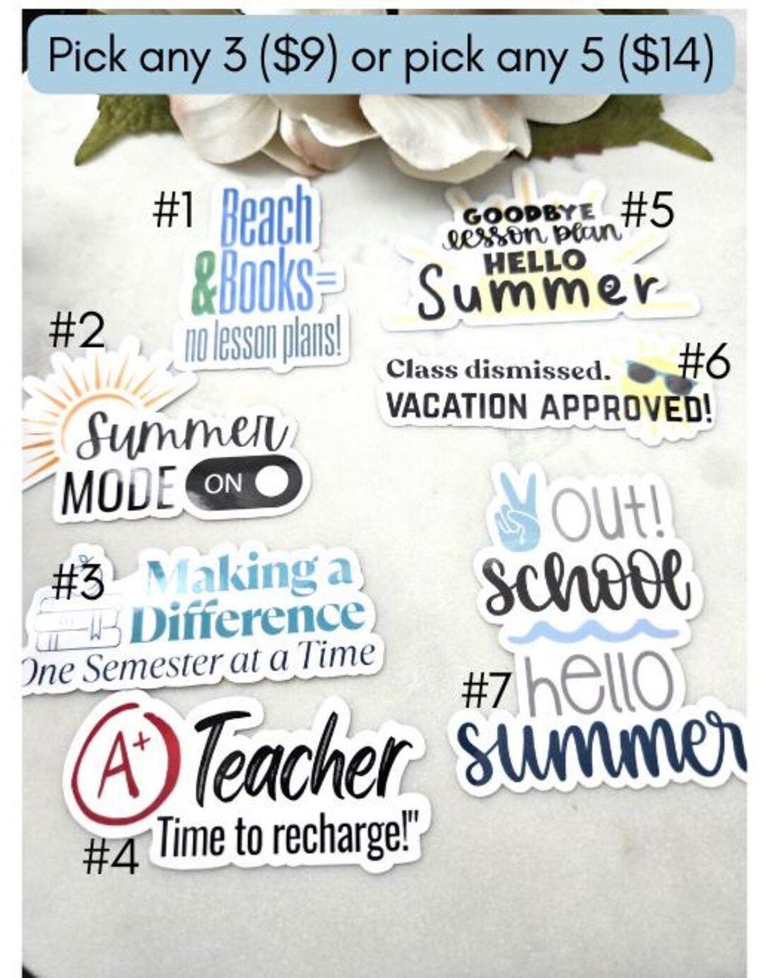 Pick 3 or 5: Hello Summer is Here Teacher Stickers, Beach, Summer Break ...