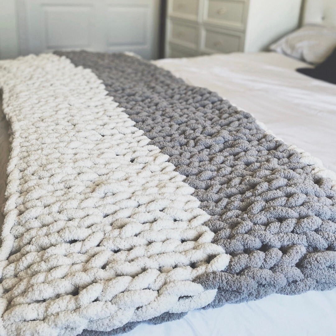 Chenille Chunky Knit Blanket | Customizable Colors | Tri Colored, Dual ...