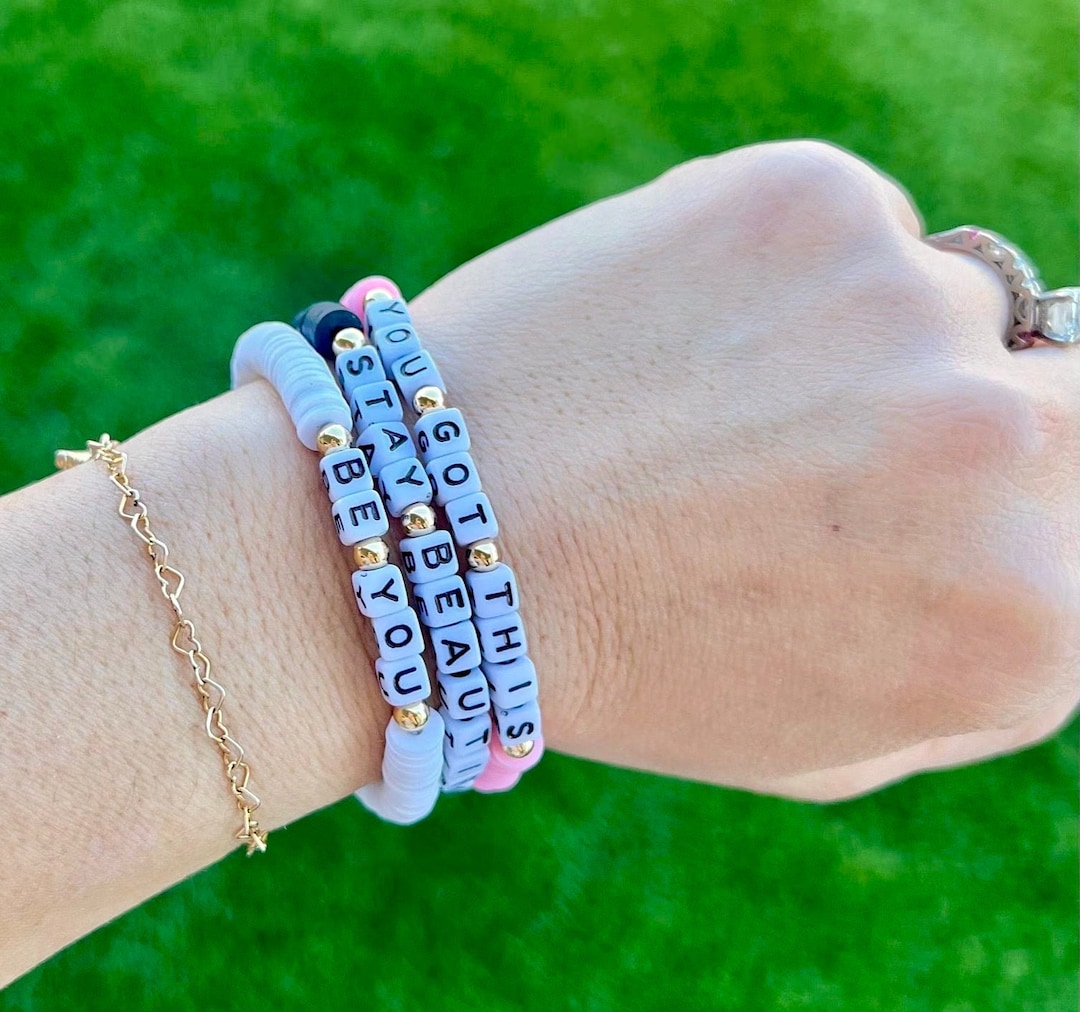 Positive Word Beaded Bracelet | Custom Stretchy Bracelet Bracelets ...