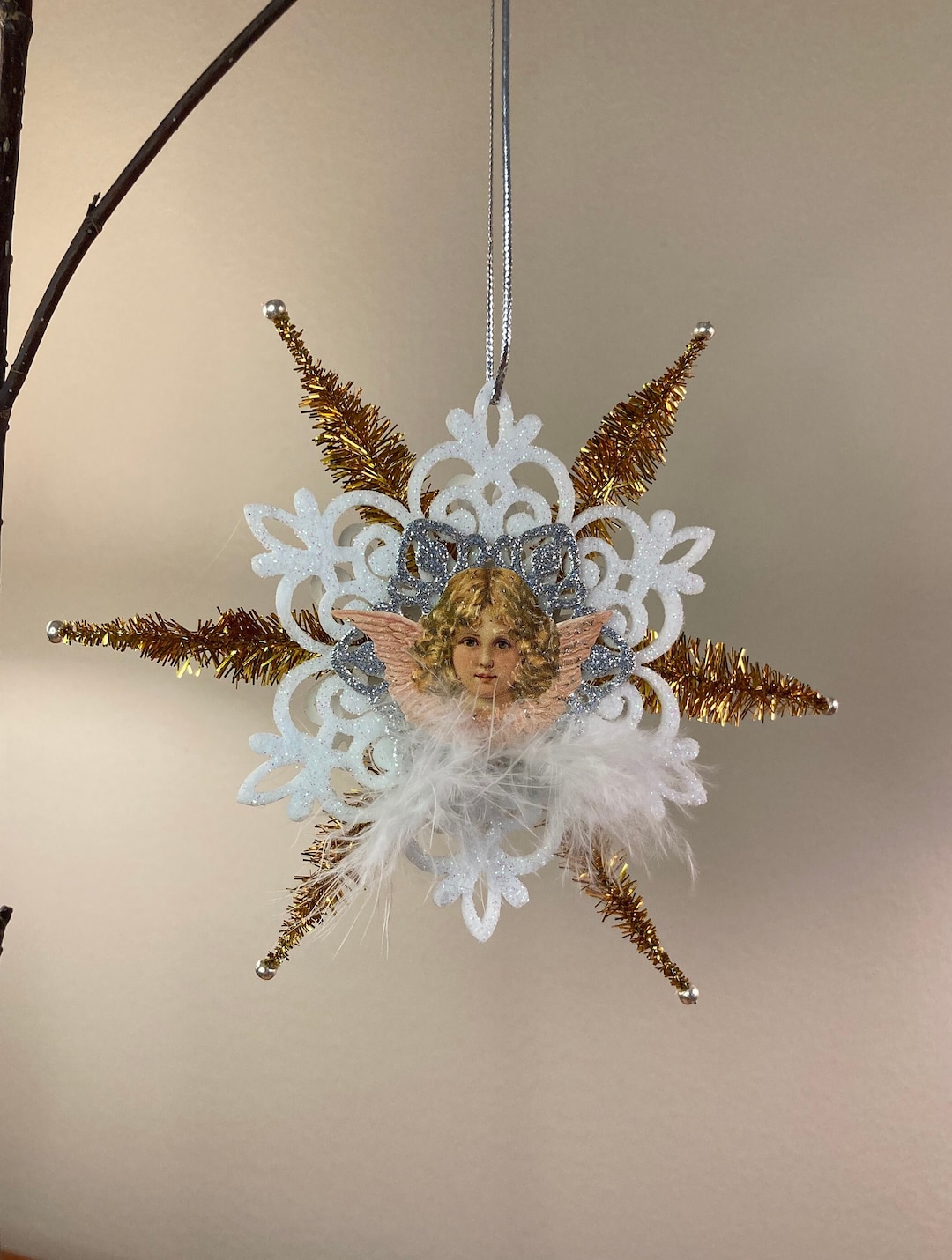 Trio of Handmade Snowflake Angels With Feather Accents - Etsy
