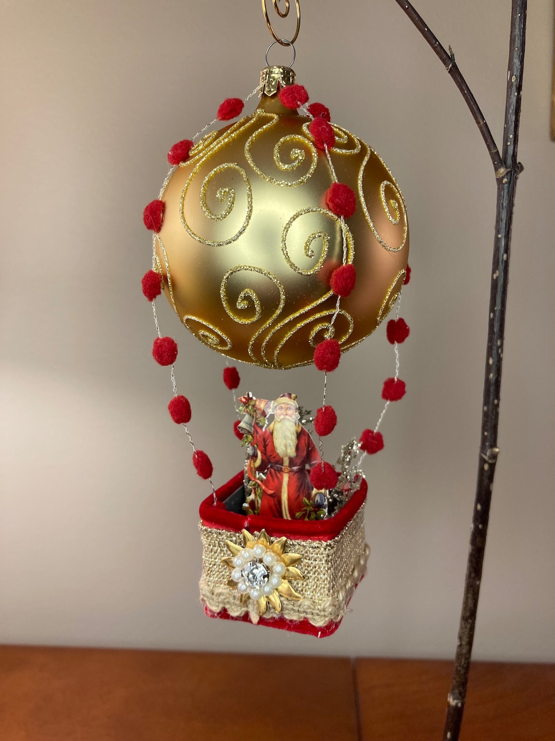 Santa in Hot Air Balloon Handmade Victorian-style Christmas Ornament - Etsy