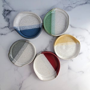 Ceramic Handmade Spoon Rest for Your Stovetop, Two-color Spoon Rest ...