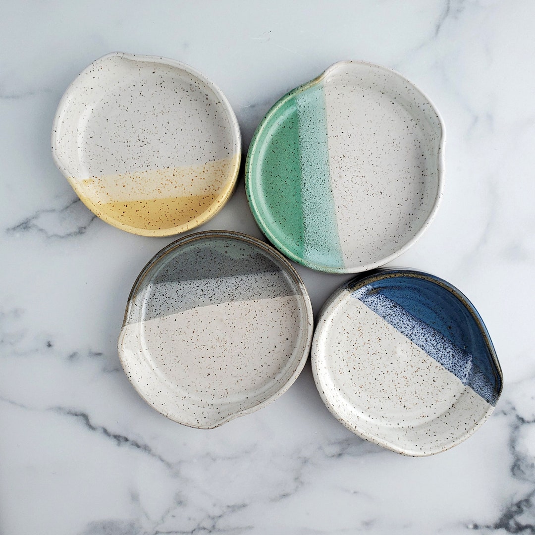 Ceramic Handmade Spoon Rest for Your Stovetop, Two-color Spoon Rest ...