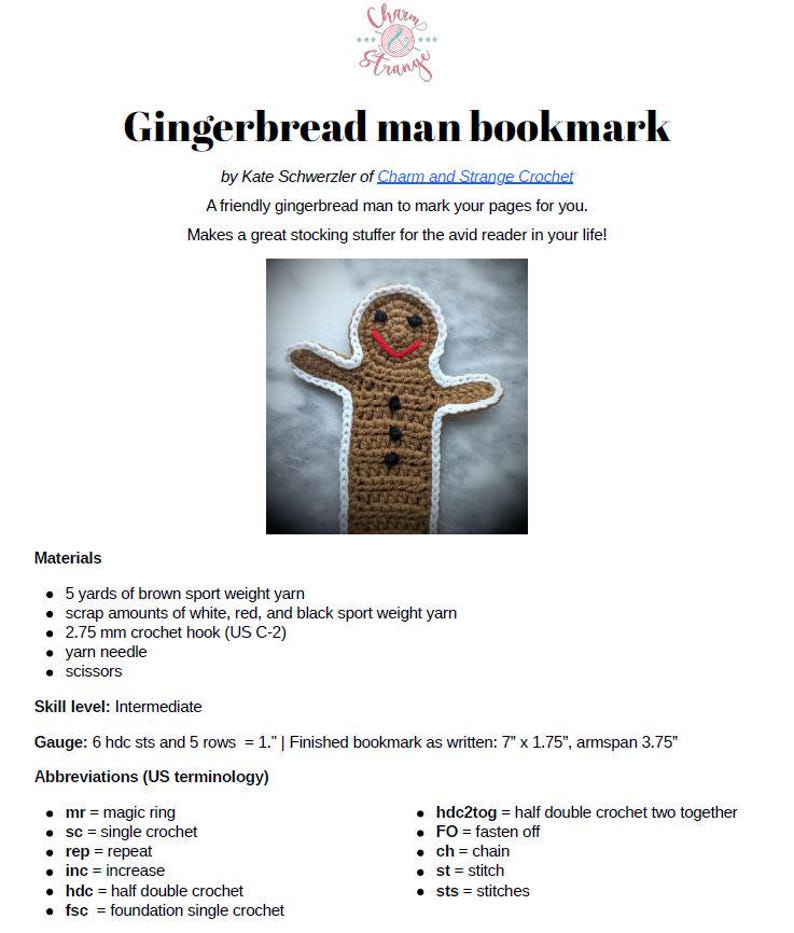 Gingerbread Man Bookmark Crochet Pattern - Etsy