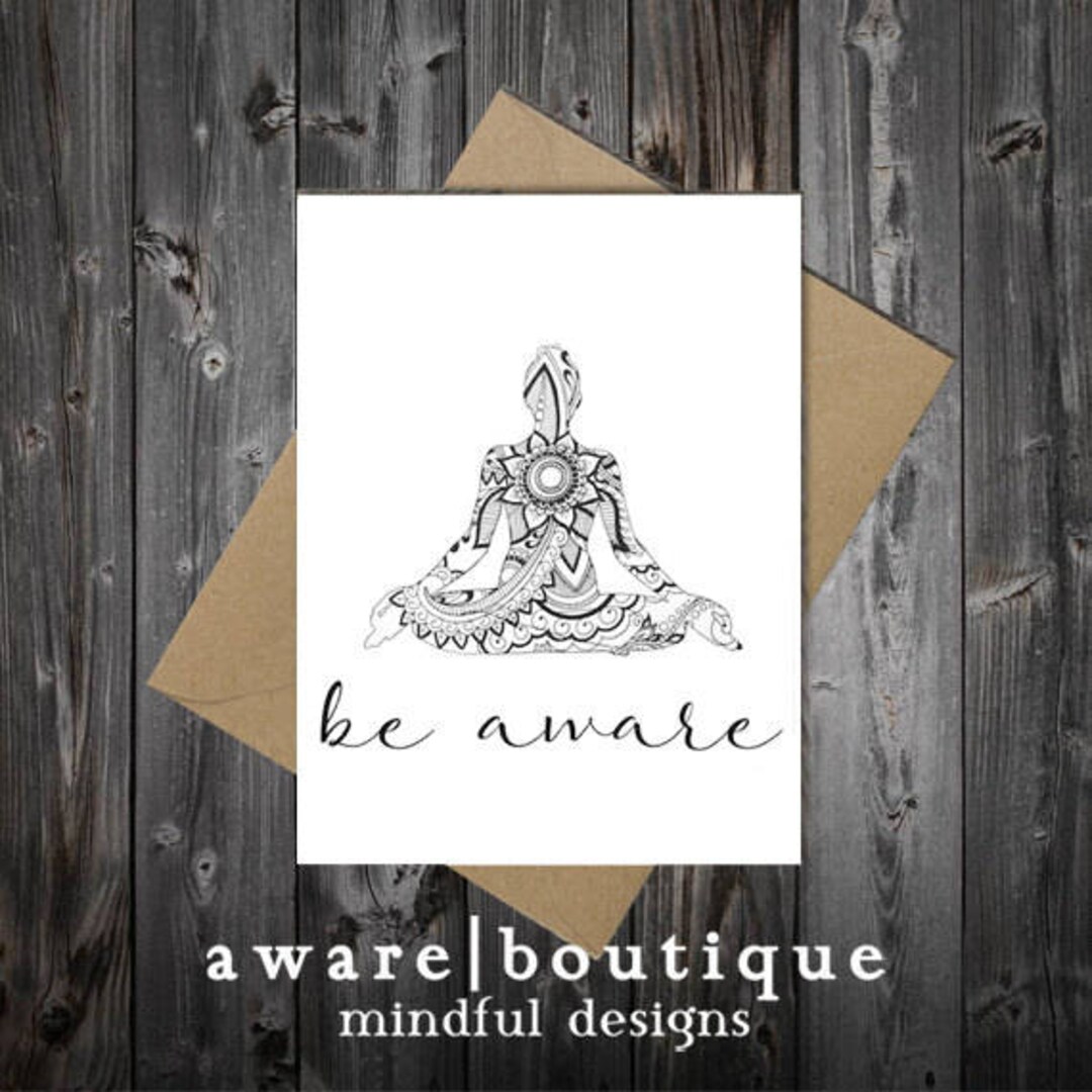 Be Aware Hand-drawn Note Card Any Occasion Yoga Buddhism Zen Relax ...