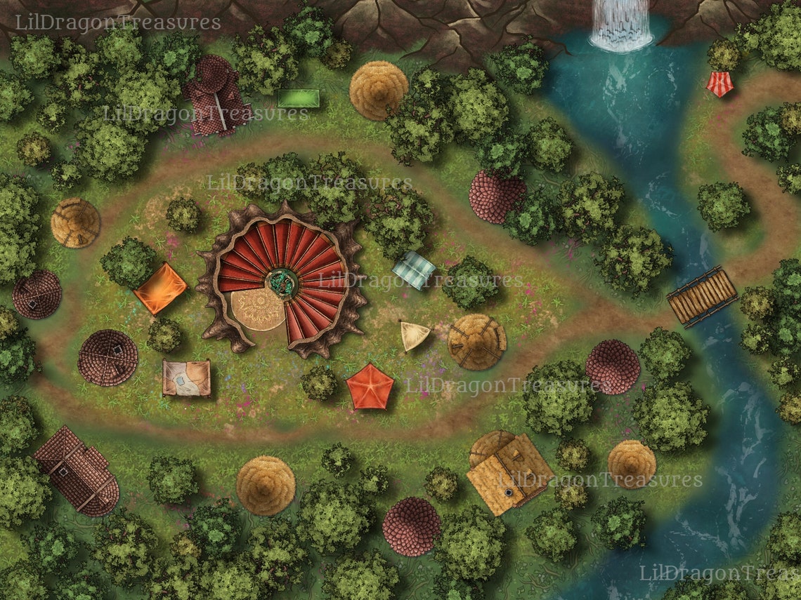 Forest Village Battle Map DnD Pathfinder TTRPG Digital | Etsy
