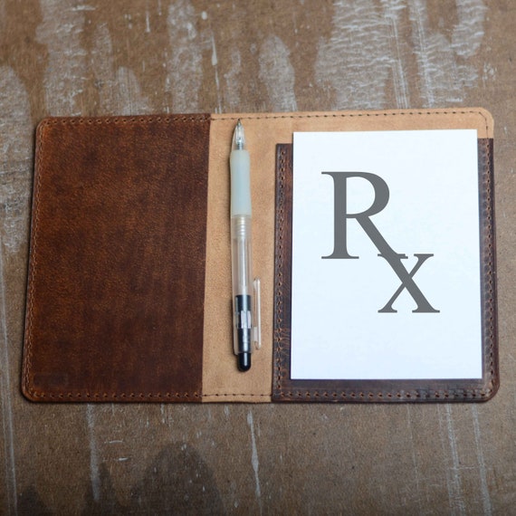 Real Leather Prescription Pad Rx Cover Portrait Thank You | Etsy