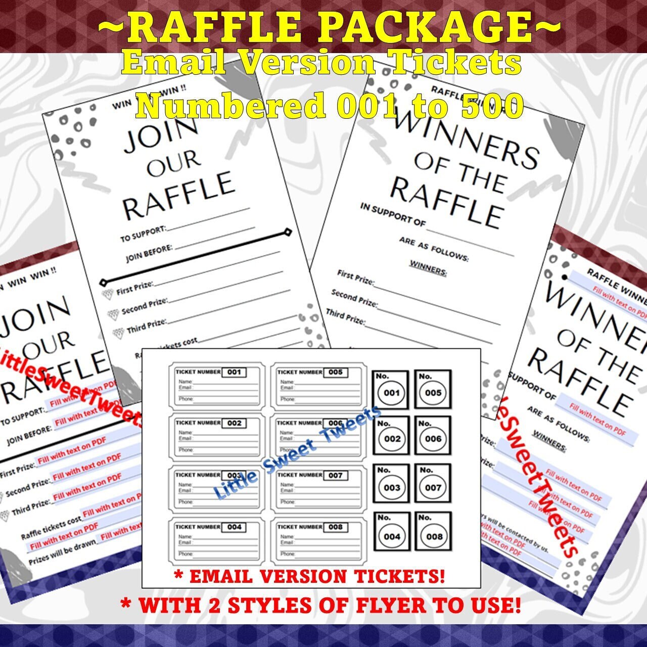 Raffle Ticket Package | 8 Blank Raffle Tickets per Page & Flyers ...